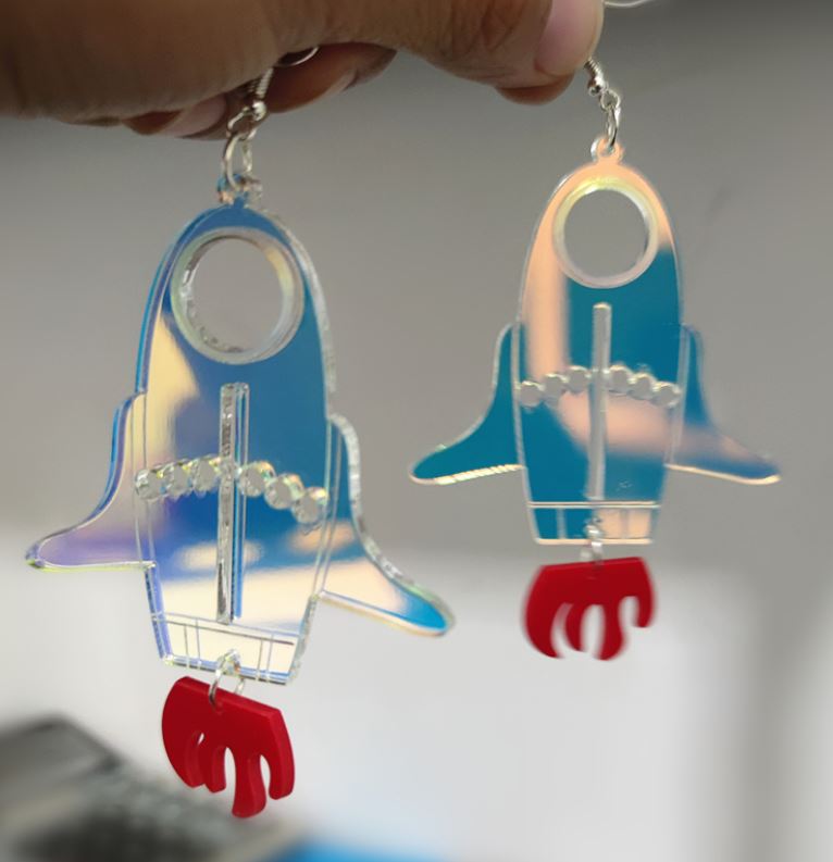 Big Iridescent Mirror Rocket Earrings fancy dress festival buy online ...